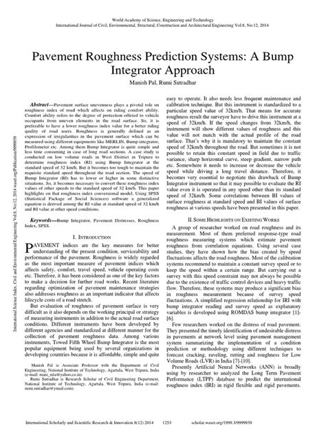 pavement roughness prediction systems a bump integrator approach pdf road surface roughness