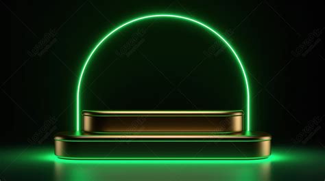 세련된 기하학적 제품 디스플레이 스탠드 골든 라인 배경의 네온 그린 3d 디자인 제품 디스플레이 배경 골든 라인 배경 스탠 배경 이미지 Hd 제품 디스플레이 골든