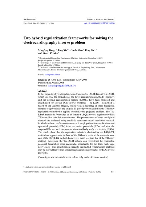 Pdf Two Hybrid Regularization Frameworks For Solving The Electrocardiography Inverse Problem