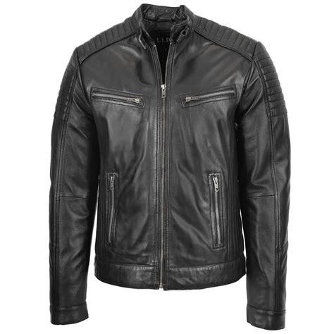 Comfortable Mens Leather Café Racer Biker Jacket Ron Black Regals