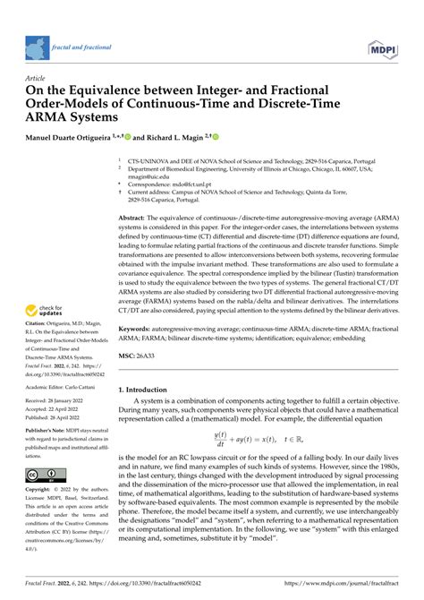 Pdf On The Equivalence Between Integer And Fractional Order Models