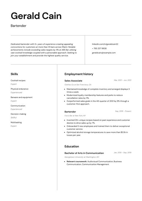 How To Write A Bartender Resume In 2023 W Examples And Tips