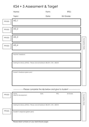 Gcse Art Ks45 Assessmentmarking Sheet Teaching Resources