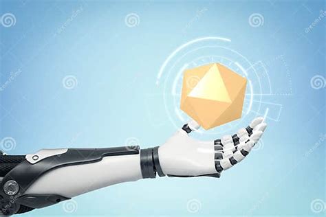 3d Close Up Rendering Of Black And White Android Levitating A Yellow