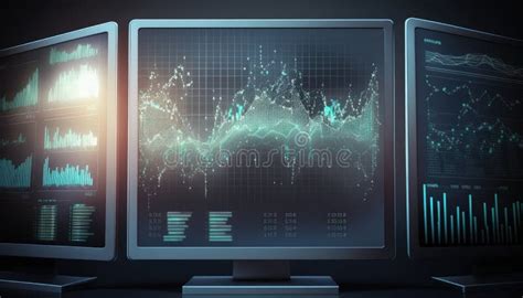 Financial Graphs And Analytics Displayed On Computer Screens Stock