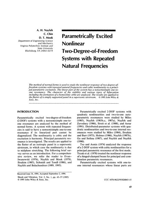 pdf parametrically excited nonlinear two degree of freedom systems
