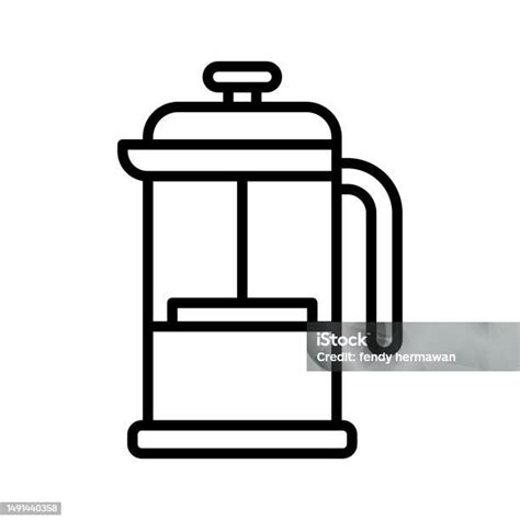 흰색 배경에 있는 프랑스 언론 아이콘 벡터 디자인 템플릿 프렌치 프레스에 대한 스톡 벡터 아트 및 기타 이미지 프렌치 프레스 라인아트 카페인 분자 Istock