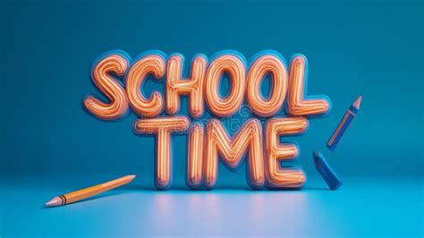 3d Render Of School Time Text With Crayons Stock Illustration