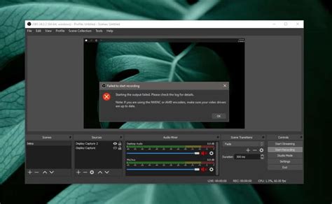 إصلاح مشكلة Starting the output failed مع برنامج OBS