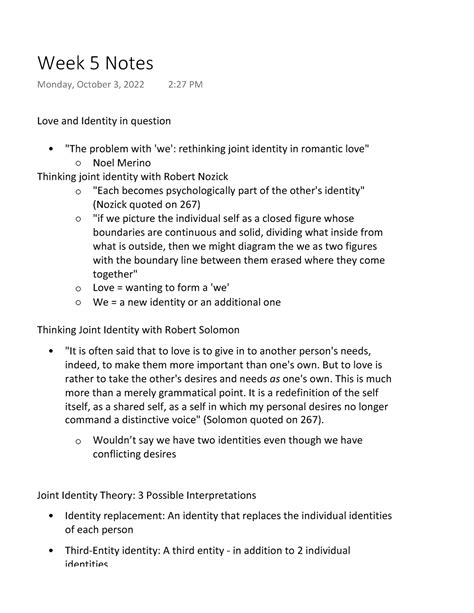 Pp233 Week 5 Notes Love And Identity In Question The Problem With We Rethinking Joint