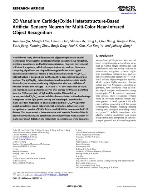 2d Vanadium Carbideoxide Heterostructure‐based Artificial Sensory Neuron For Multi‐color Near