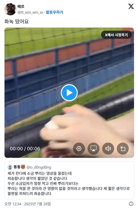 야구장에 소금 뿌렸다가 트위터에 사과문 쓴 여성  유머 움짤 이슈 에펨코리아