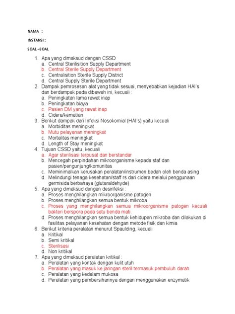Soal Pre Test Cssd Pdf Kesehatan Holistik