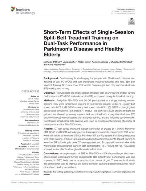 Pdf Short Term Effects Of Single Session Split Belt Treadmill Training On Dual Task