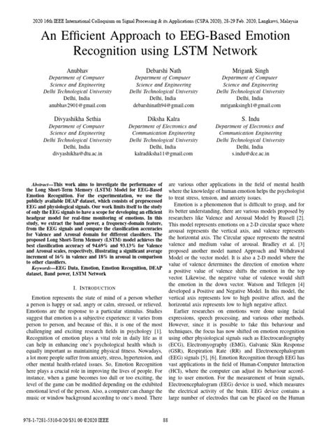 An Efficient Approach To Eeg Based Emotion Recognition Using Lstm Network Pdf