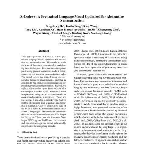 Z Code A Pre Trained Language Model Optimized For Abstractive Summarization Acl Anthology