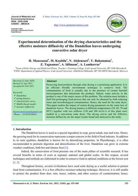 Pdf Experimental Determination Of The Drying Characteristics And The