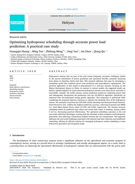 Pdf Optimizing Hydropower Scheduling Through Accurate Power Load