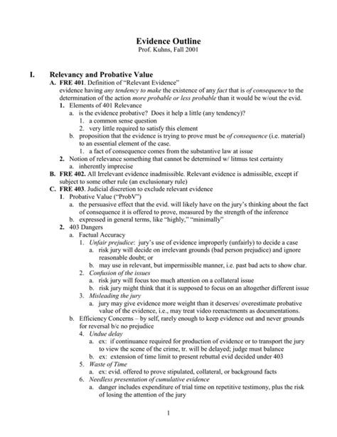 Evidence Outline I Relevancy And Probative Value