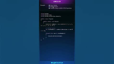 Linq In C Coding Code Csharp Csharpprogramming Csharptutorial Youtube