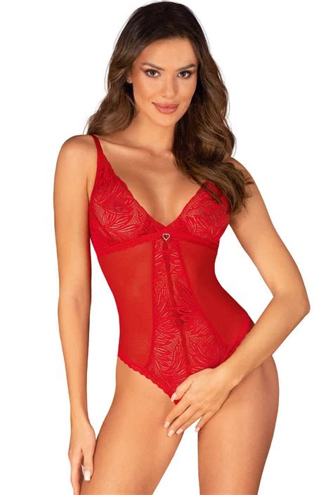 Red Lace Crotchless Teddy Bodysuit Lingerie Seduction