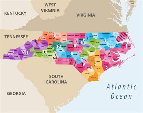 Vector Map Of North Carolina`s Congressional Districts With Nearest