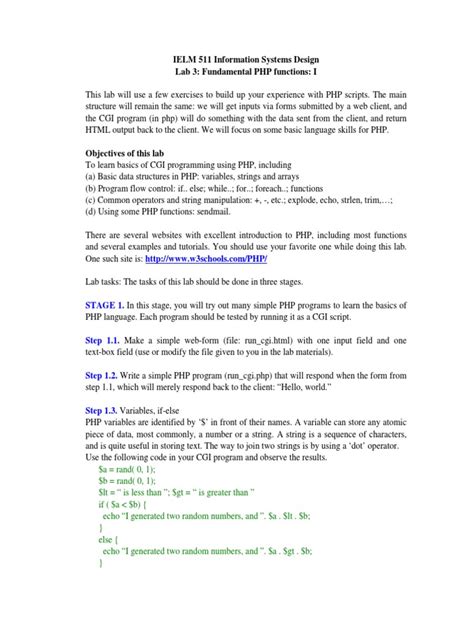 ielm 511 information systems design lab 3 fundamental php functions i pdf php variable