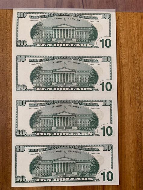 Four 10usd Notes Uncut Sheet Star Notes Hobbies And Toys Memorabilia