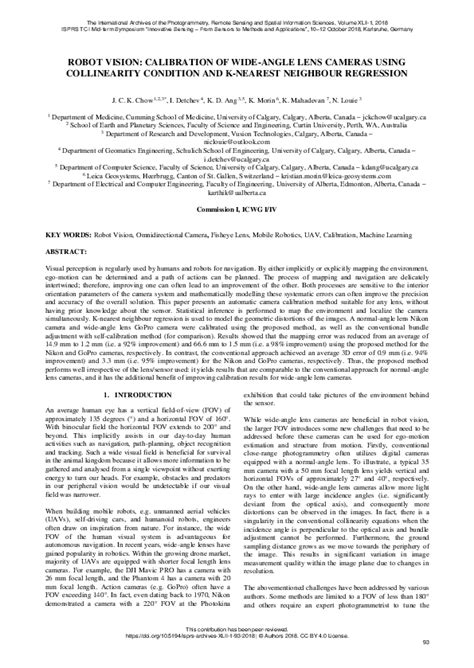 Pdf Robot Vision Calibration Of Wide Angle Lens Cameras Using Collinearity Condition And K