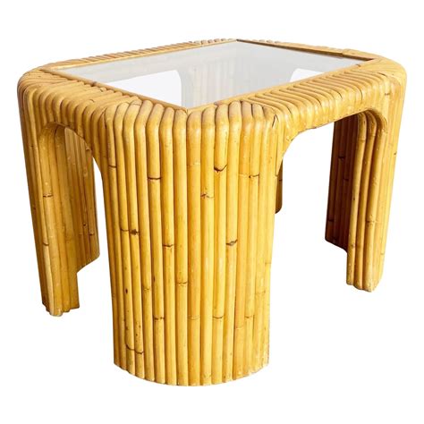 Boho Chic Bamboo Glass Top Side Table For Sale At 1stdibs