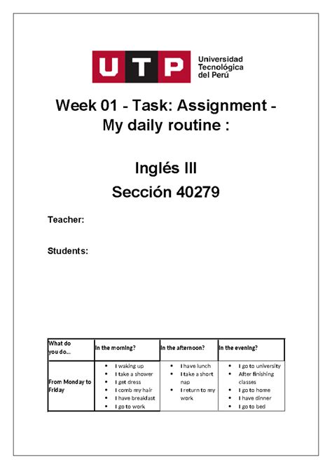 Week 01 Task Assignment My Daily Routine In The Morning In