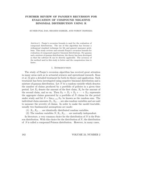 Pdf Further Review Of Panjers Recursion For Evaluation Of Compound