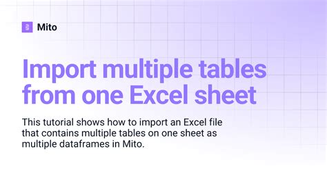Import Multiple Tables From One Excel Sheet Mito