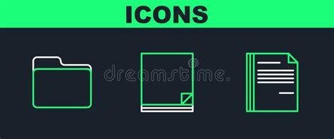 Set Line File Document Document Folder And Icon Vector Stock