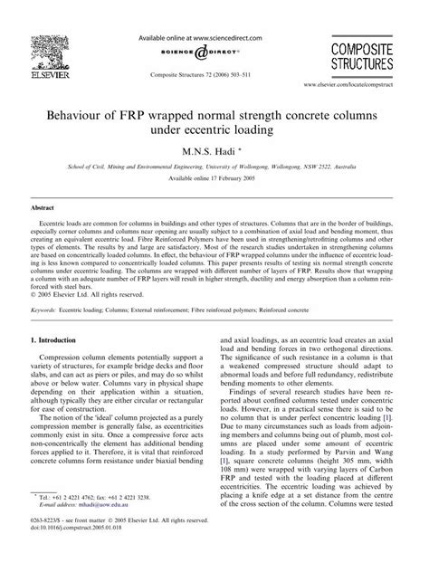Pdf Behaviour Of Frp Wrapped Normal Strength Concrete Columns Under Eccentric Loading
