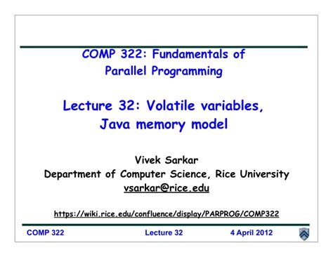 Ppt Lecture 32 Volatile Variables Java Memory Model Vivek Sarkar