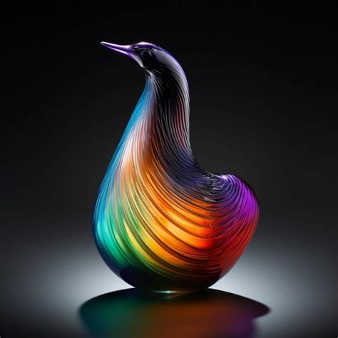 Premium Ai Image A Brightly Colored Glass Sculpture Of A Bird On A Reflective Surface