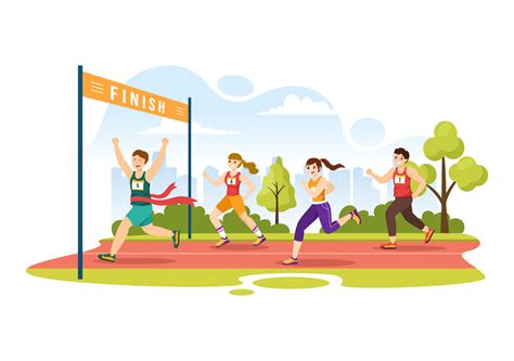 People Running Marathon Clipart