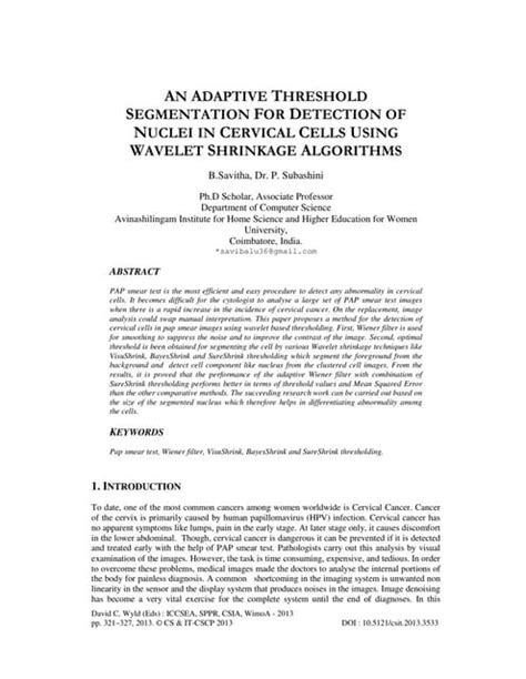 An Adaptive Threshold Segmentation For Detection Of Nuclei In Cervical Cells Using Wavelet