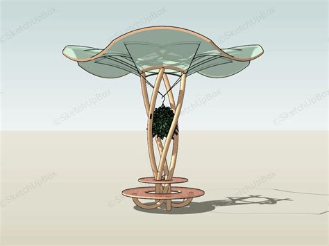Creative Public Bench With Canopy Sketchup 3d Model Skp File Download