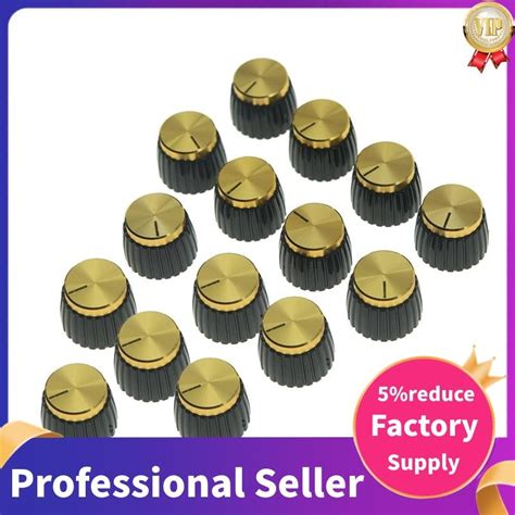 15pcs Guitar Amp Amplifier Push On Fit Knobs Black With Gold Aluminum