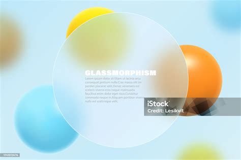 유리 모피즘 스타일의 3d 공이 있는 유리 오버레이 효과가 있는 원형 배너 3차원 형태에 대한 스톡 벡터 아트 및 기타 이미지 3차원 형태 공란 구 Istock
