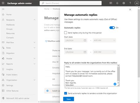 How To Set The Out Of Office Message Automatic Reply In Office 365