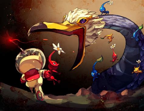 Olimar Red Pikmin Blue Pikmin Yellow Pikmin And Burrowing Snagret Pikmin Drawn By