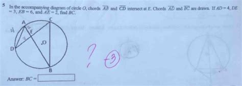 5 In The Accompanying Diagram Of Circle O Chords Overline Ab And Overline Cd Intersect At [math]