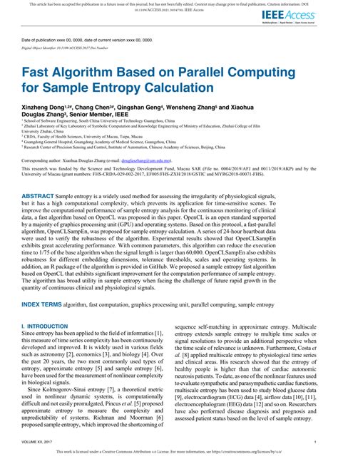 Pdf Fast Algorithm Based On Parallel Computing For Sample Entropy