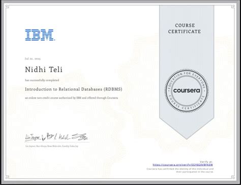 I Completed The Introduction To Relational Databases Rdbms Course