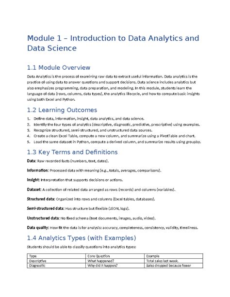 Module 1 Intro To Data Analytics And Data Science Overview Studocu