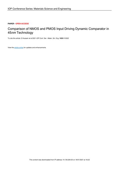 Pdf Comparison Of Nmos And Pmos Input Driving Dynamic Comparator In 45 Nm Technology