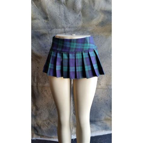 Micro Mini Green Tartan Stewart School Girl Plaid Pleated Skirt Opens Closes With Velcro Strip